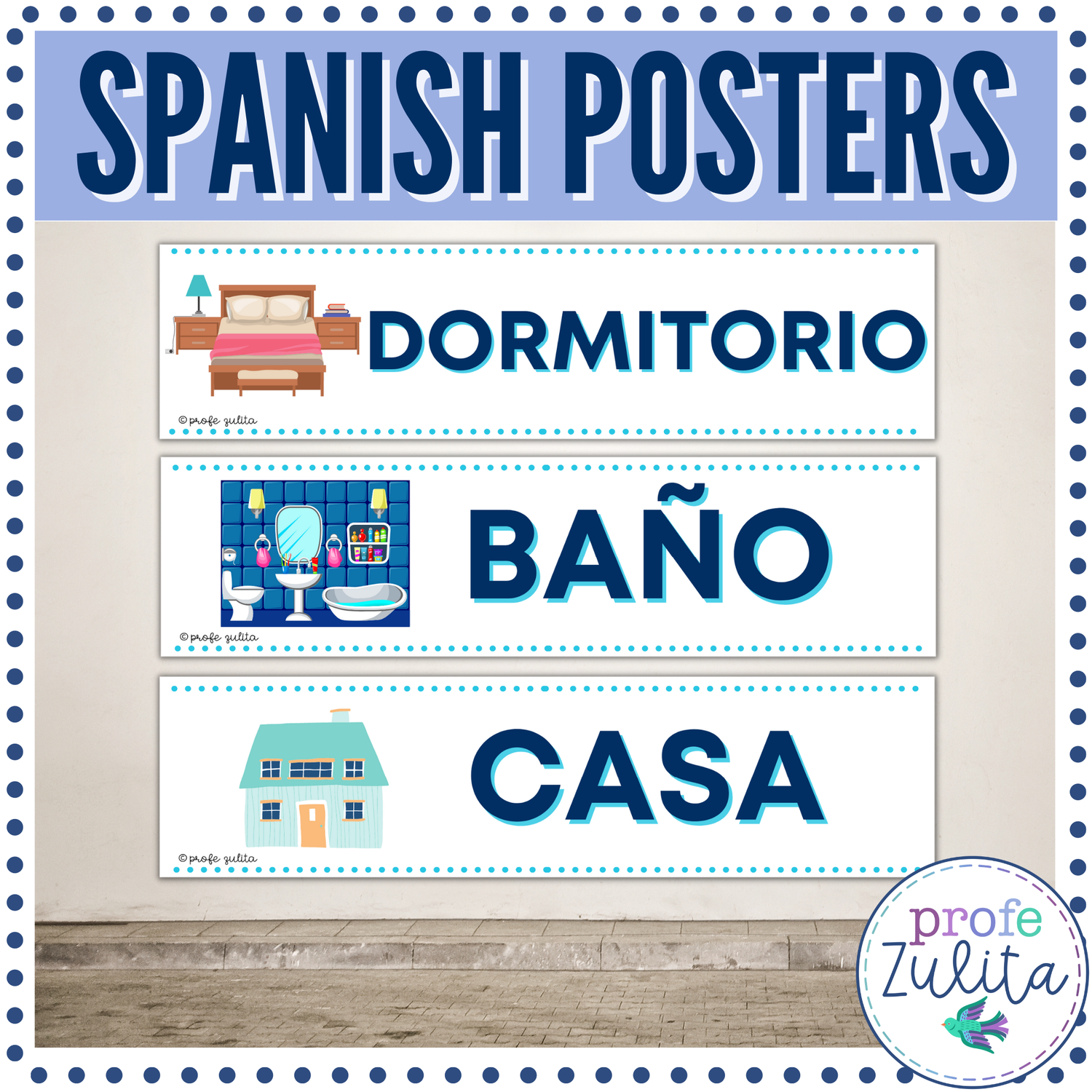 30 House Vocabulary in Spanish Word Wall Posters - Payhip