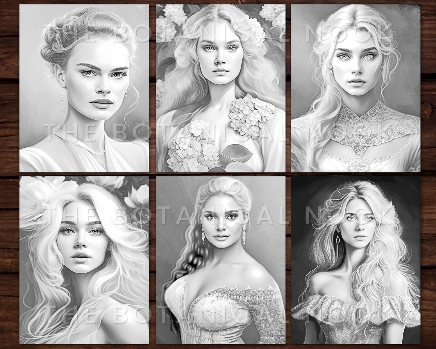 22 Elegance Beautiful Women in Dresses Flowers Coloring Page Book, Adults kids Instant Download ...