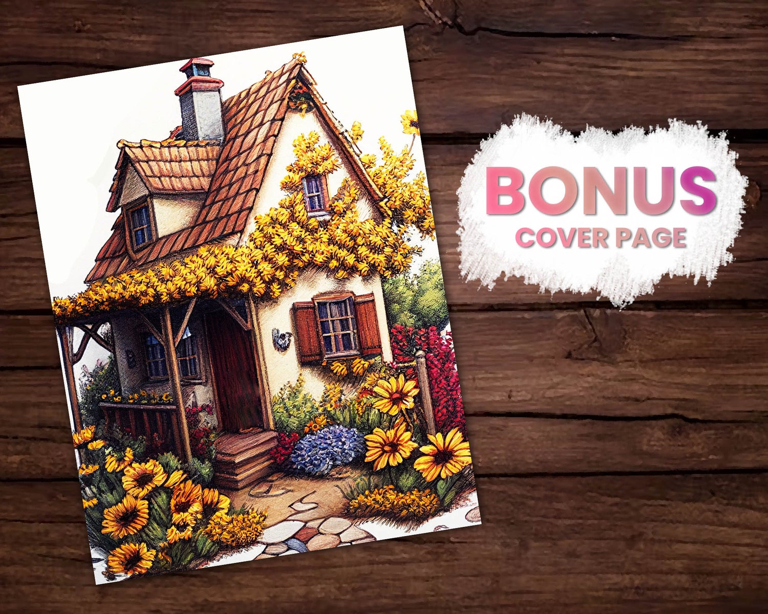 21 Cottage Love Coloring Book, Adults Instant Download -Grayscale ...