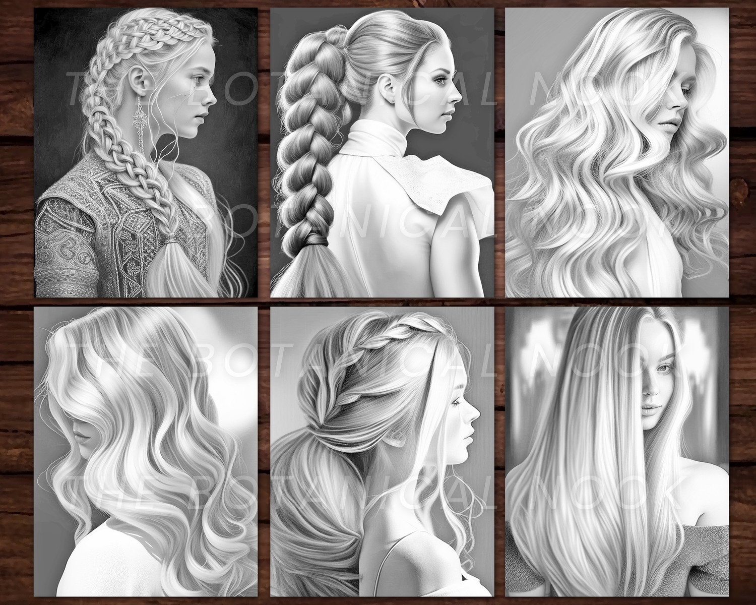 22 Beautiful Hair Coloring Page Book, Adults kids Instant Download - Hairstyle, Glossy Locks ...