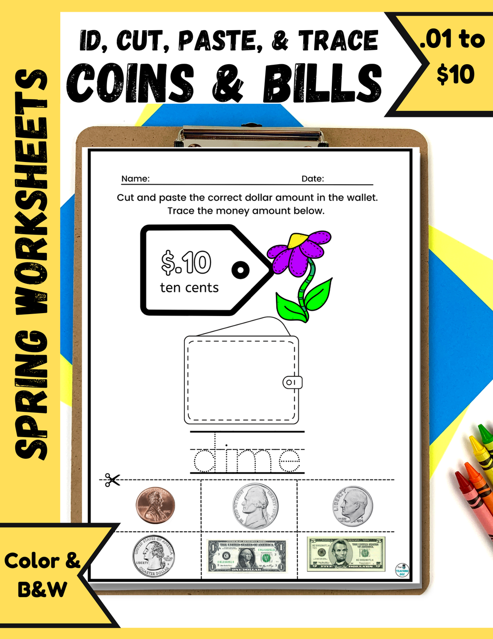 Spring Counting Mixed Money Math Life Skills PLUS Task Cards 3 Levels