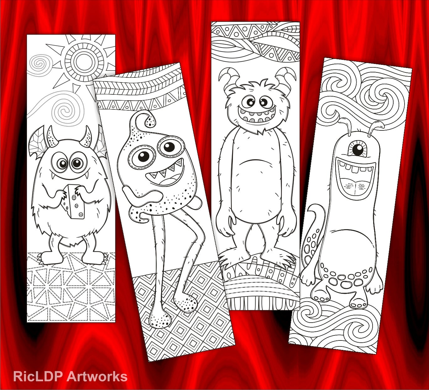 4 Coloring Bookmarks with Cute Monsters Set 2 - Payhip