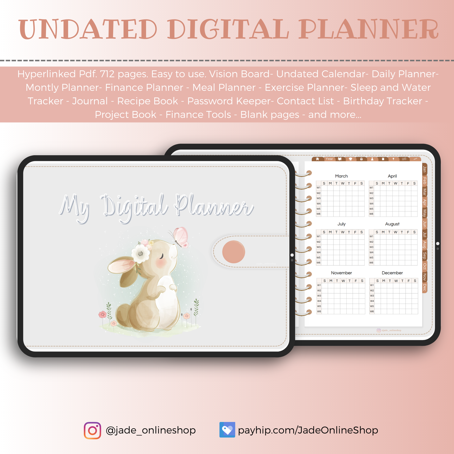 Beige Undated Digital Planner - Payhip