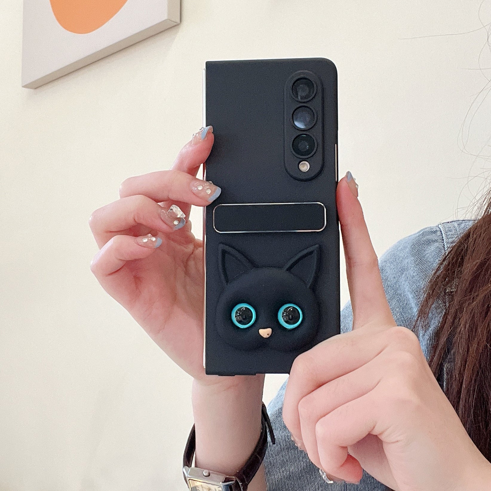 New Samsung Galaxy Z Fold 4 5G Phone Case Heart Black Cat Screen Protective Cover - Payhip