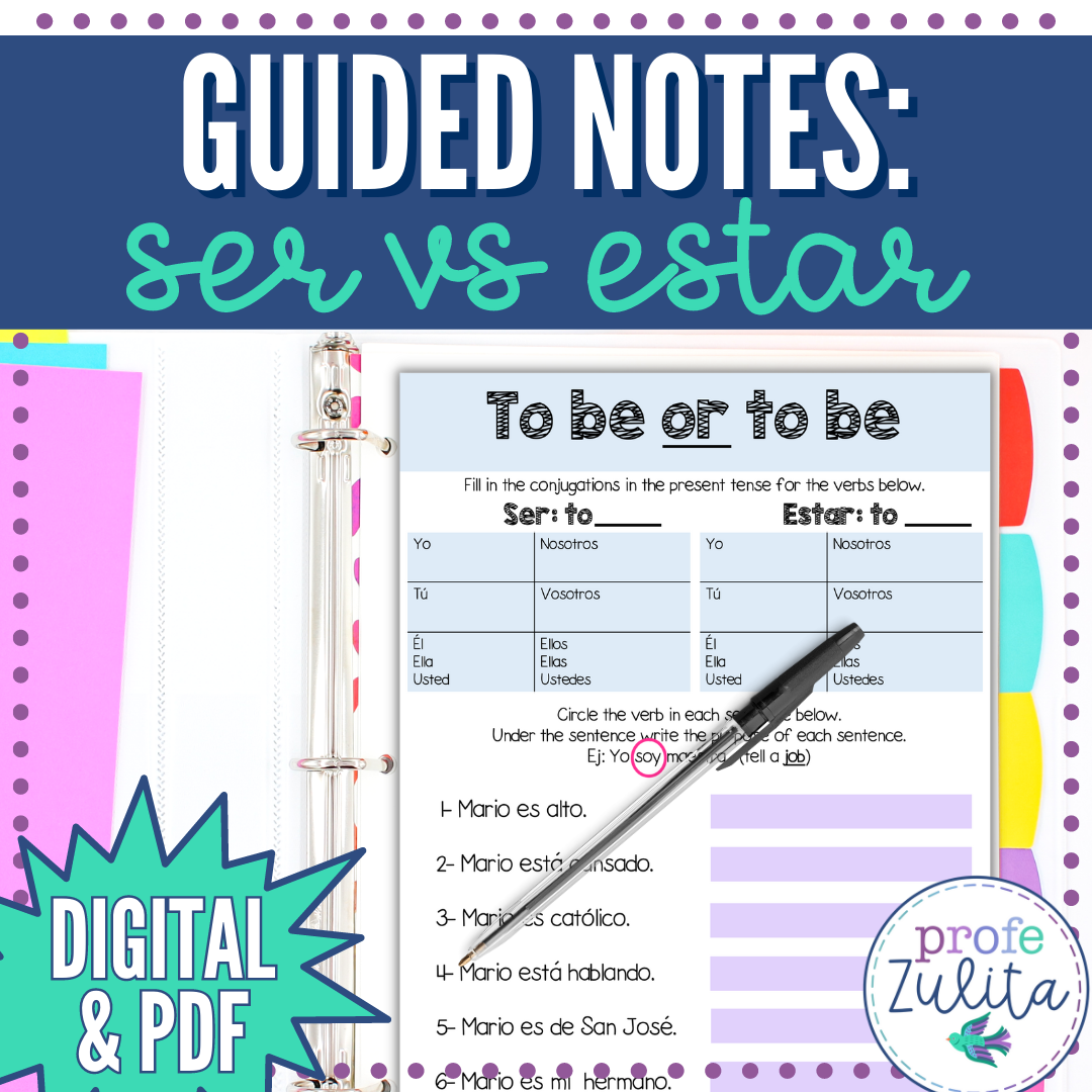 Ser vs Estar Guided Notes for Spanish Students | Digital & PDF - Payhip