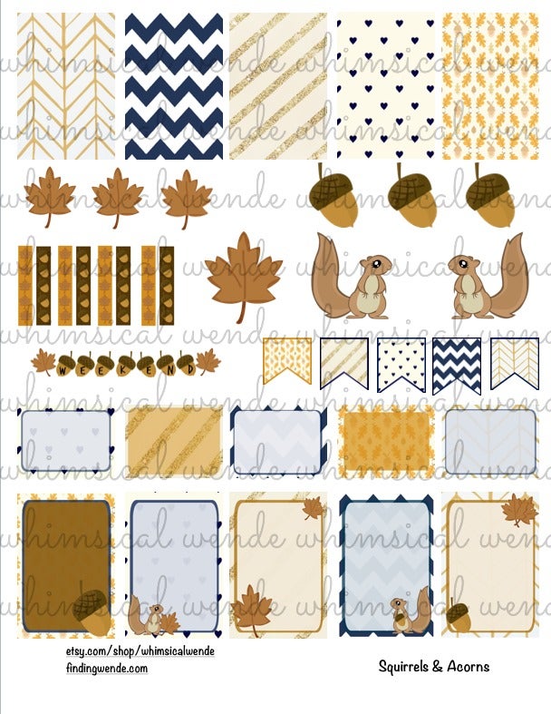 Printable Planner Stickers Kit Fall Squirrels & Acorns - Instant ...
