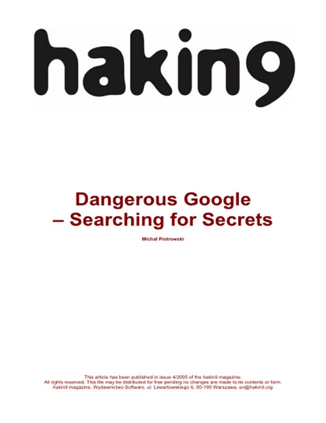 Dangerours Google Hacking Database and Attacks - Payhip